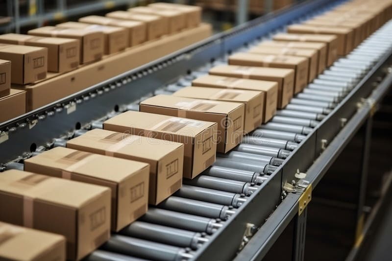 Parcels on the Sorting Belt of the Logistics Center. Generative AI ...