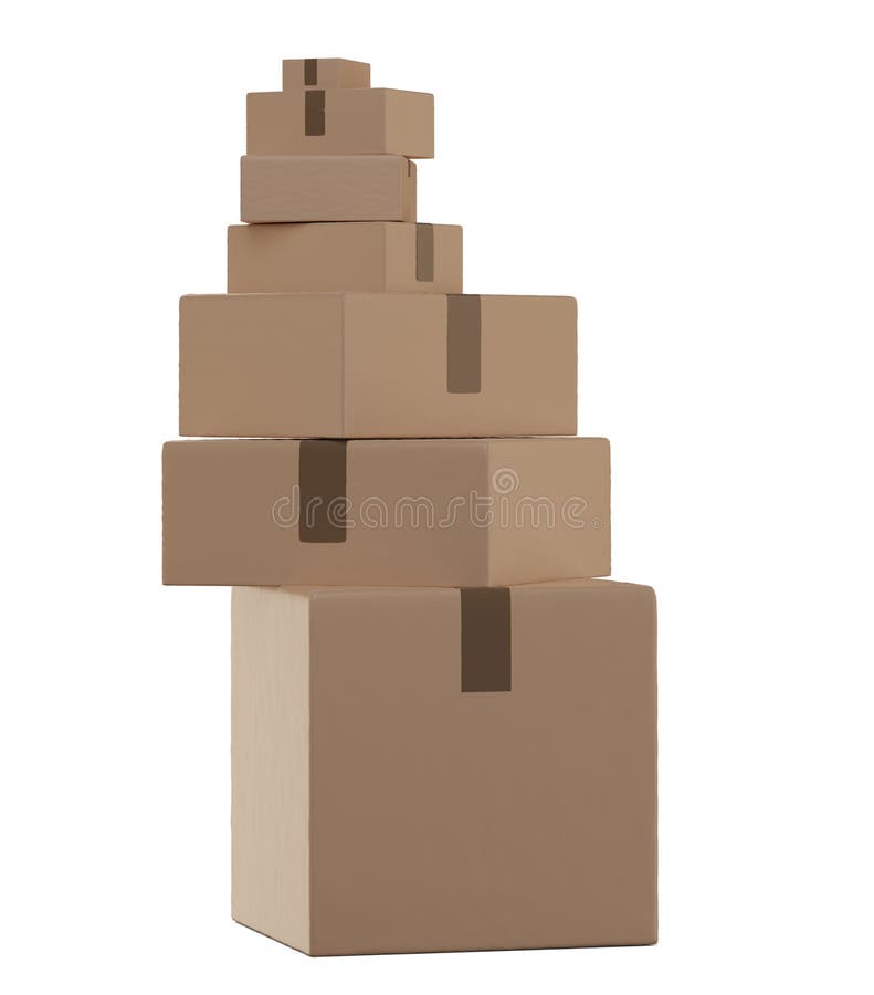 Parcels Stacked Isolated on White 3d-illustration Stock Illustration ...