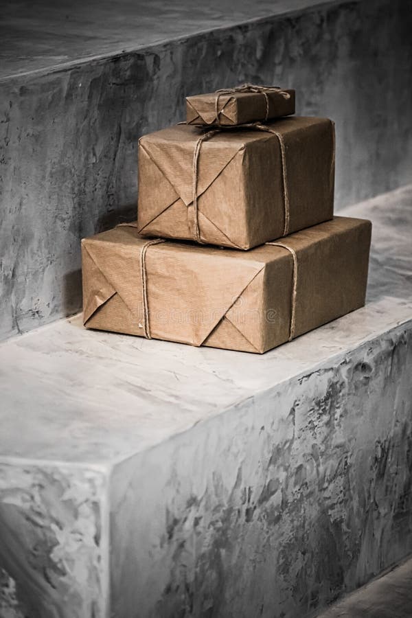 Packaged Boxes for Postal Delivery Service, Parcels Wrapped in Brown ...