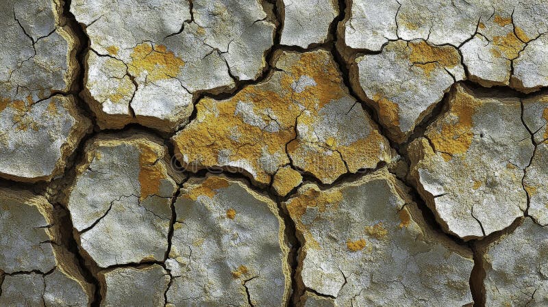 Cracked Dry Earth with Patches of Vibrant Orange Mineral Deposits Stock ...