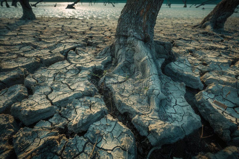 The Parched Ground Reveals Cracked Earth Beneath Dead Trees ...