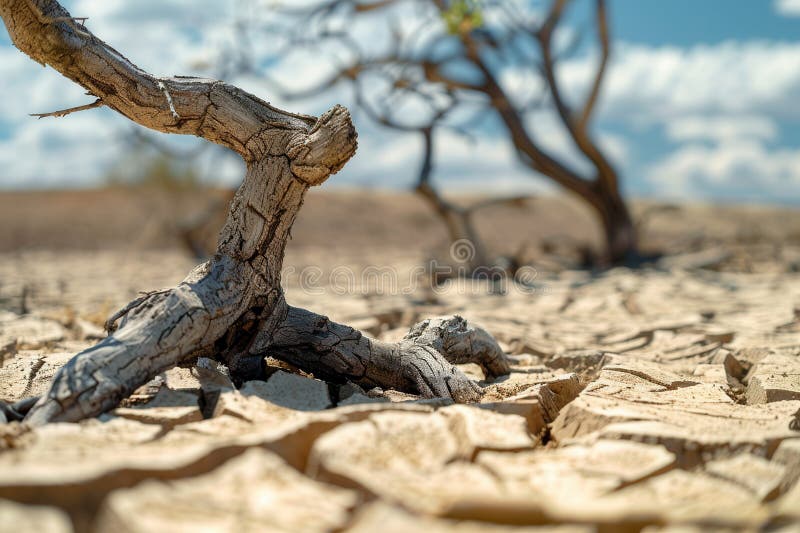 Parched Ground Shows Deep Cracks As Dead Trees Stand Lifeless ...