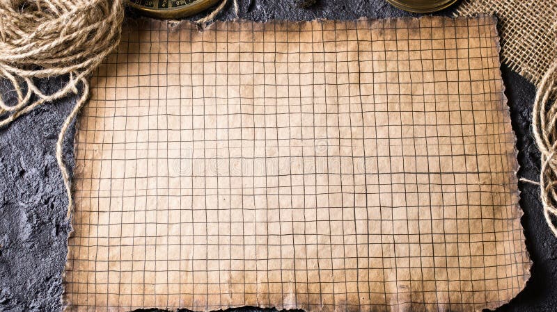 Detailed Parchment Map with Grid Lines and Coastal Features Laid Out on ...