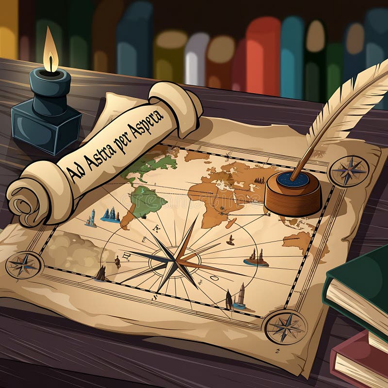 Ancient Parchment Paper with Vintage Map and Compass Scroll Side Illustration Stock Vector ...