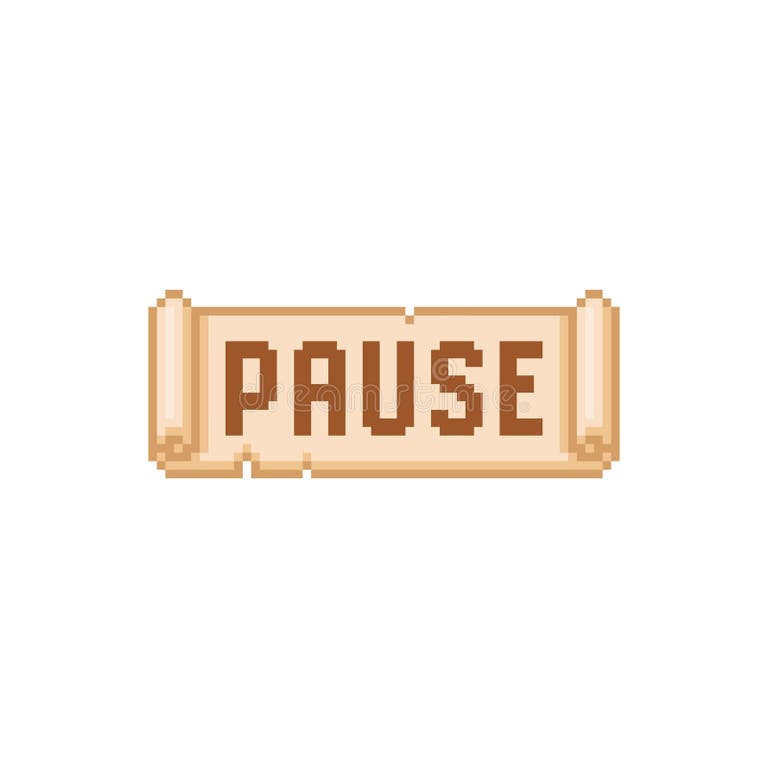 Parchment Roll with PAUSE Text, Old Paper Scroll Pixel Button Vector ...