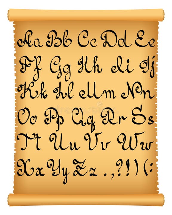 Parchment Scroll and Calligraphic Letters of the English Alphabet Stock ...