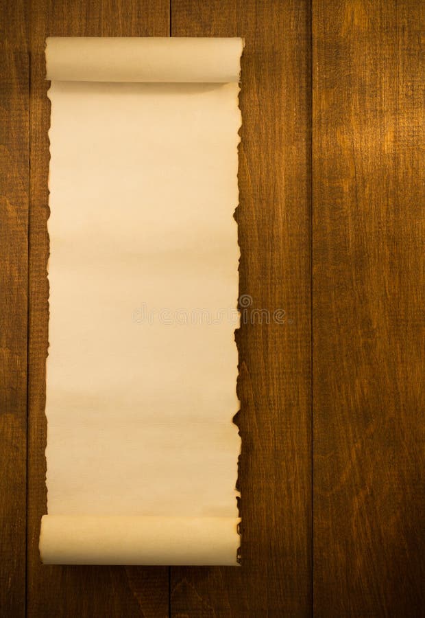 Parchment scroll on wood stock photo. Image of blank - 70432616