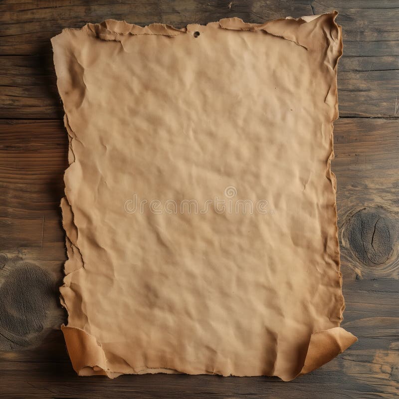 Parchment Sheet Resting on Wooden Surface with Rugged Edges and Warm ...