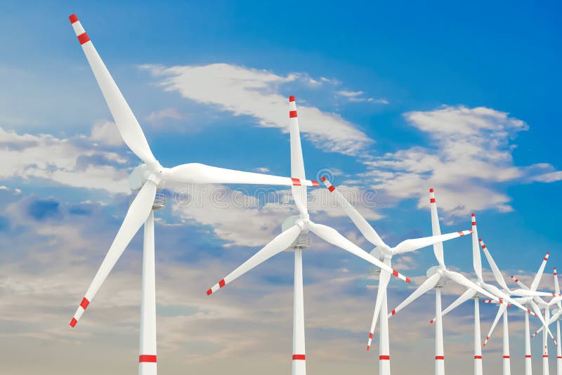 Parco Eolico, Insieme Dei Generatori Eolici 3d Illustrazione di Stock ...