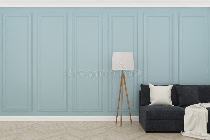 Pared Azul Con Suelo De Madera 3d Stock de ilustración - Ilustración de ...