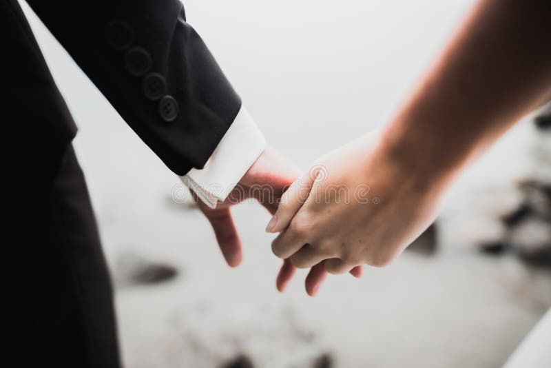 Pareja De Novios Novios Tomados De La Mano Foto de archivo - Imagen de ...