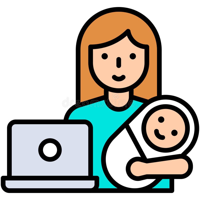 Parent and Baby in Front of Laptop, Work from Home Stock Vector ...