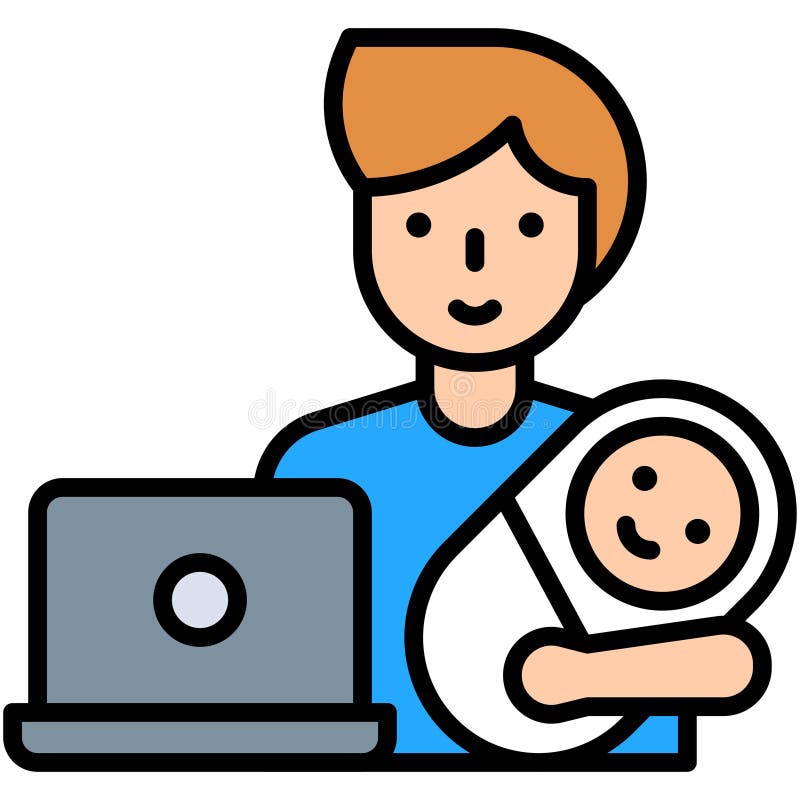 Parent and Baby in Front of Laptop, Work from Home Stock Vector ...