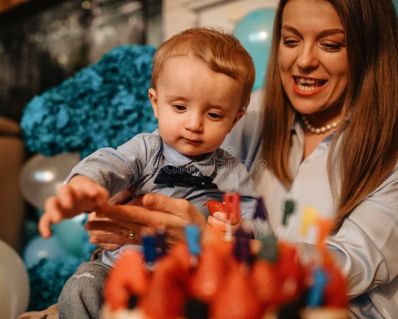 Parent and Child Celebrating First Birthday Stock Image - Image of ...