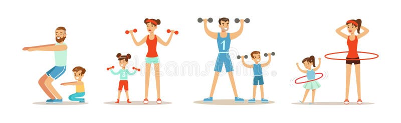 Parent and Child Doing Sportive Physical Exercise and Training Together ...