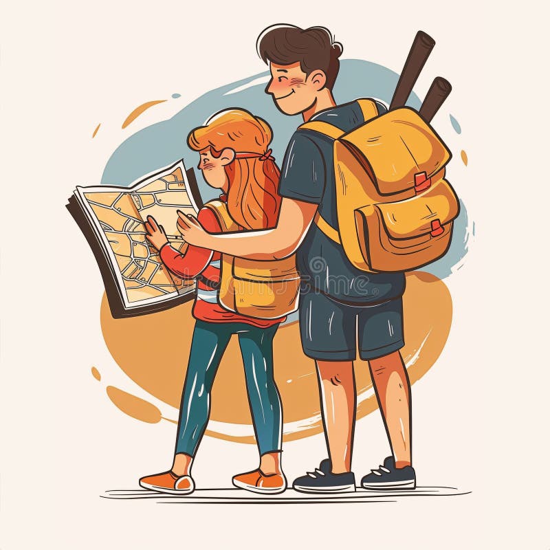 A Parent and Child Looking at a Map Together - a Boy and Girl Looking ...
