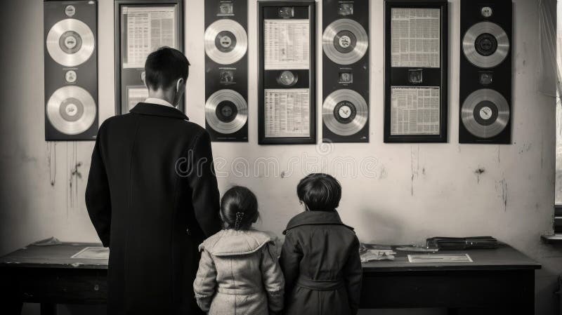 Parent with Children in Front of Family Tree Stock Image - Image of ...