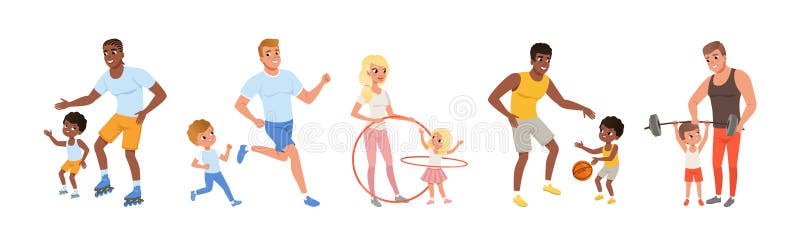 Parent and Kid Do Sport and Physical Exercise Vector Set Stock Vector ...