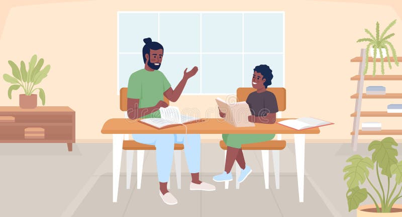 Parent Supporting Son To Solve Math Assignment Flat Color Vector ...