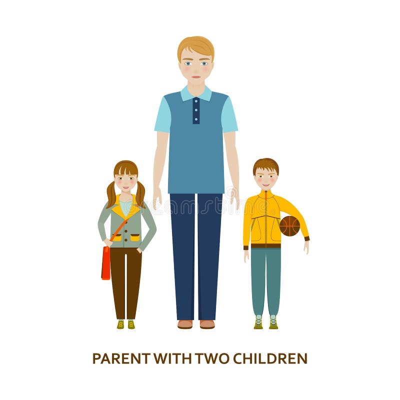 Parent with Two Children. Cartoon Illustration Stock Vector ...