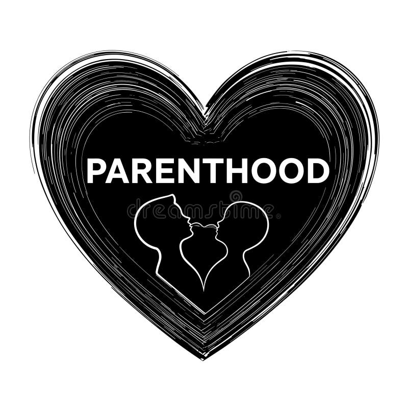 Parenthood Love Silhouette in Heart Shape on Black Background Stock ...
