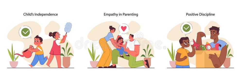 Parenting Styles Set. Different Children Raising Methods Stock Vector ...