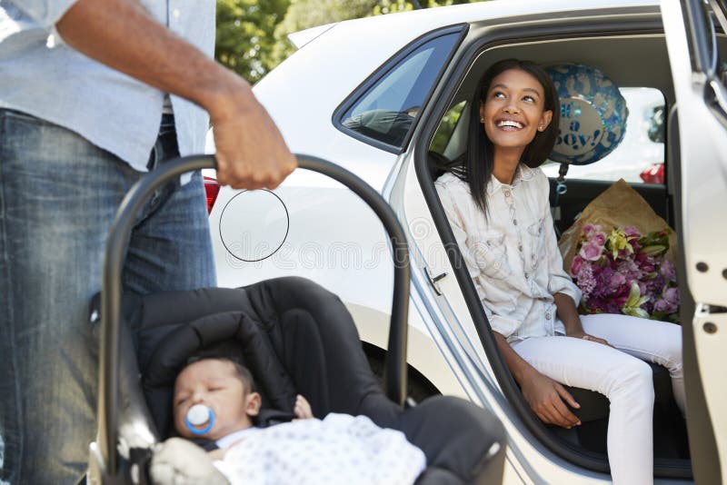 Parents Bringing Newborn Baby Home in Car Stock Image - Image of baby ...