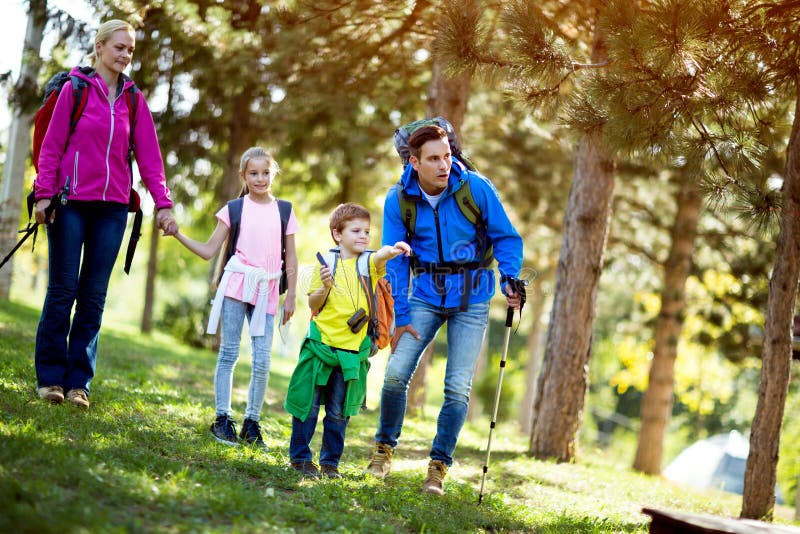 Parents and Child on a Adventure Day Stock Photo - Image of forest ...