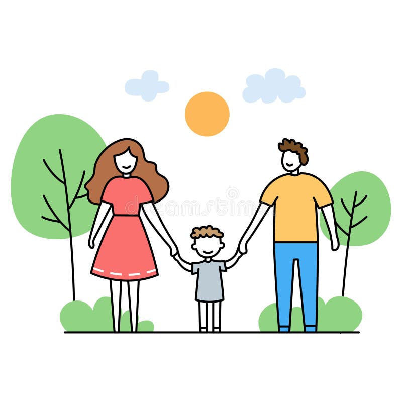 Parents and Child Holding Hands Outdoors Stock Illustration ...