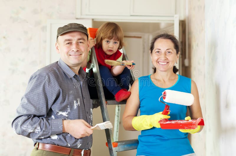 Parents with Child Repairs at Home Stock Image - Image of domestic ...