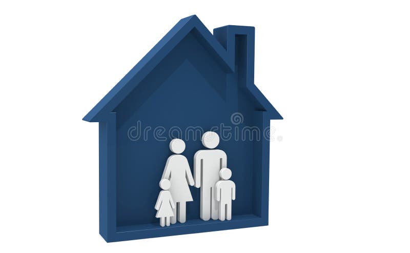 Parents and Children in Blue House Stock Illustration - Illustration of ...