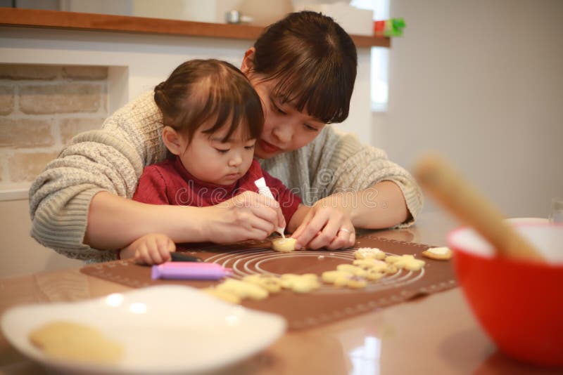 Parents and Children Making Sweets Stock Image - Image of cute, helping ...