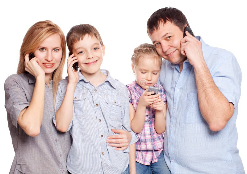 Parents with Children with Mobile Phone Stock Image - Image of male ...