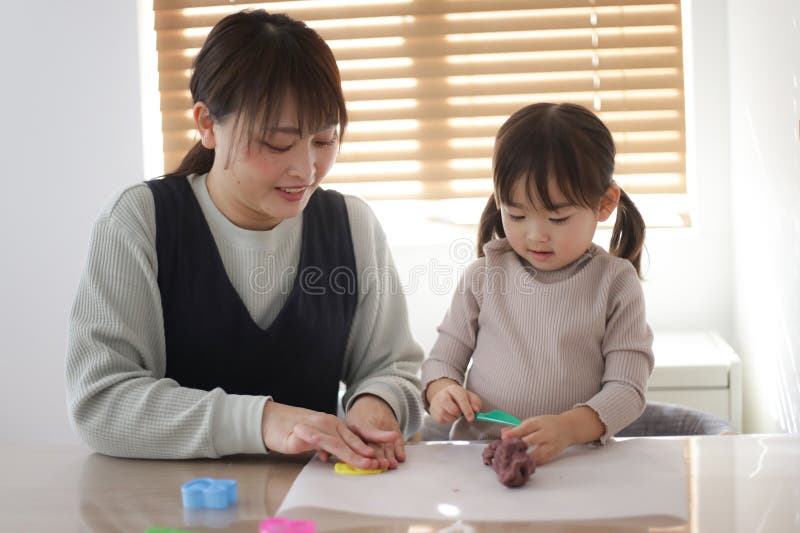 Parents and Children Playing with Clay Stock Image - Image of childcare ...