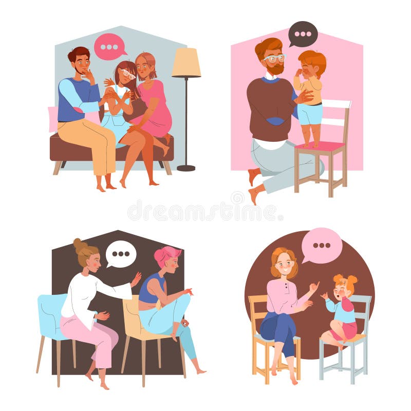 Parents Comforting Child Supporting and Talking of Problem Vector Set ...
