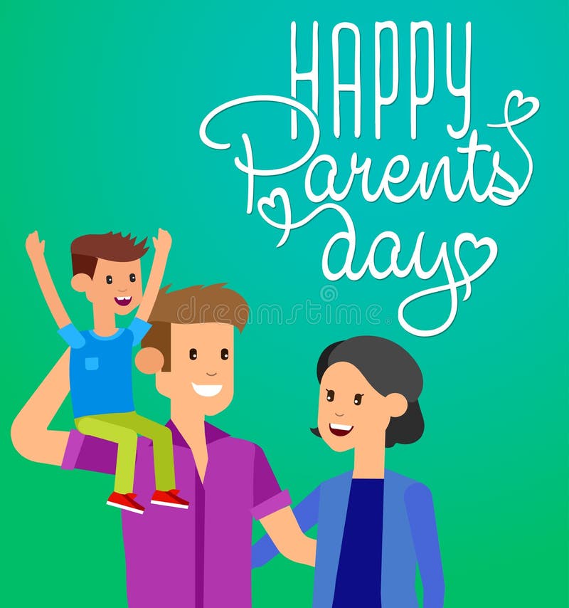 Happy Parents Day Silhouette Family Child Lettering Text Greeting Card ...