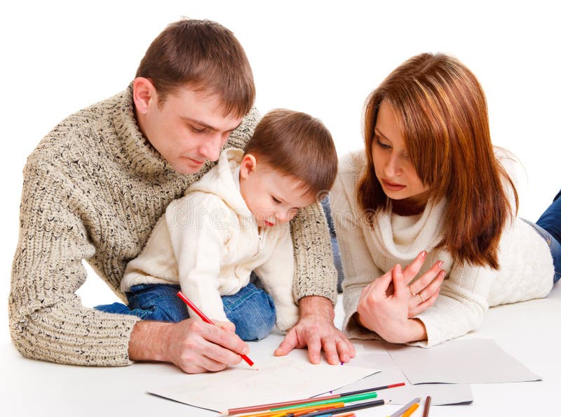 Parents drawing with son stock image. Image of adorable - 16328371