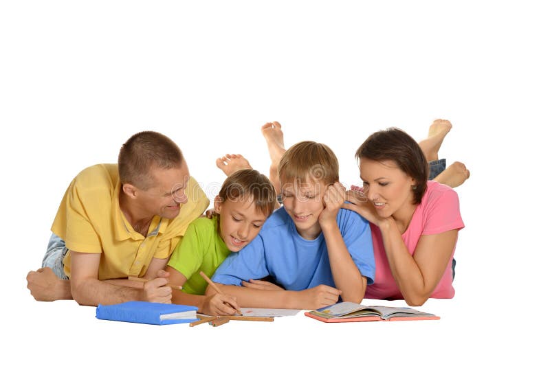 Parents Help Children Do Homework Stock Image - Image of people ...