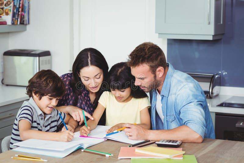 Parents Helping Children Baking in the Kitchen Stock Image - Image of ...