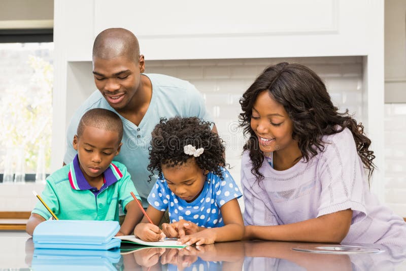 Parents Helping Children Doing Homework Stock Image - Image of ...