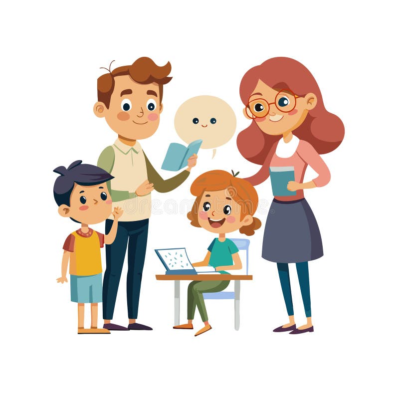 Parents Helping Kids with Homework. Home Education and Learning. Vector ...