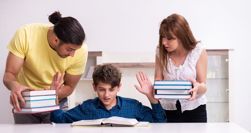 Parents Helping Their Son To Prepare for School Stock Photo - Image of ...