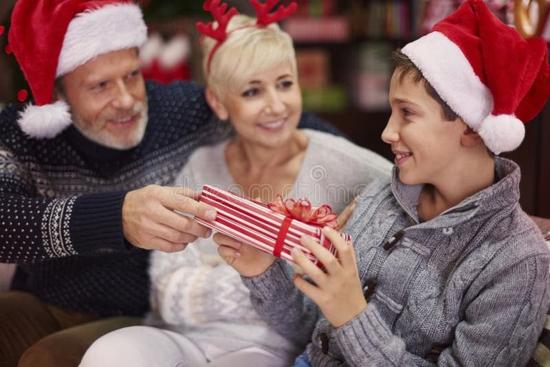 Parents with Son during Christmas Stock Photo - Image of ornaments ...