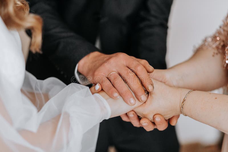 Parents Support Bride on Wedding Day, Hands Close-up Stock Photo ...