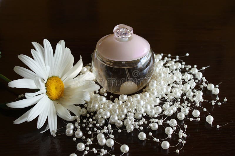 Parfume, pearls, flower stock photo. Image of white, parfume - 37545486