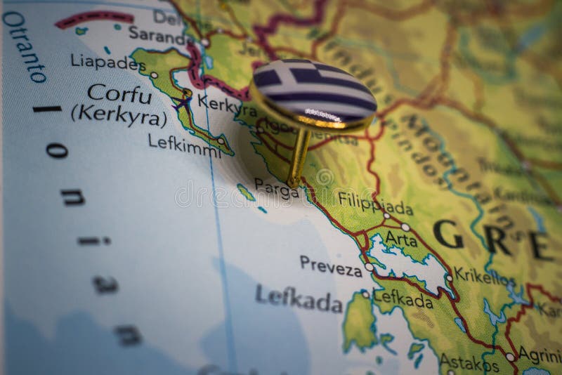 Parga Pinned on a Map with the Flag of Greece Stock Image - Image of ...