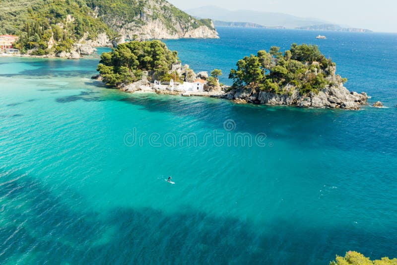 Parga Sea Island Blue among Green Pine Trees Greece Stock Image - Image ...