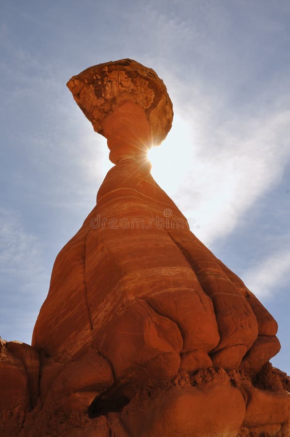 Paria Rimrocks Red Toadstool (Hoodoo) with Sunburst Stock Image - Image ...
