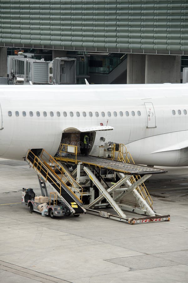 Paris Airport Landing and Loading Cargo and Passenger Stock Image ...