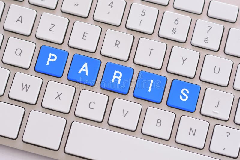 Paris in Blue on White Keyboard Stock Image - Image of touch, city ...